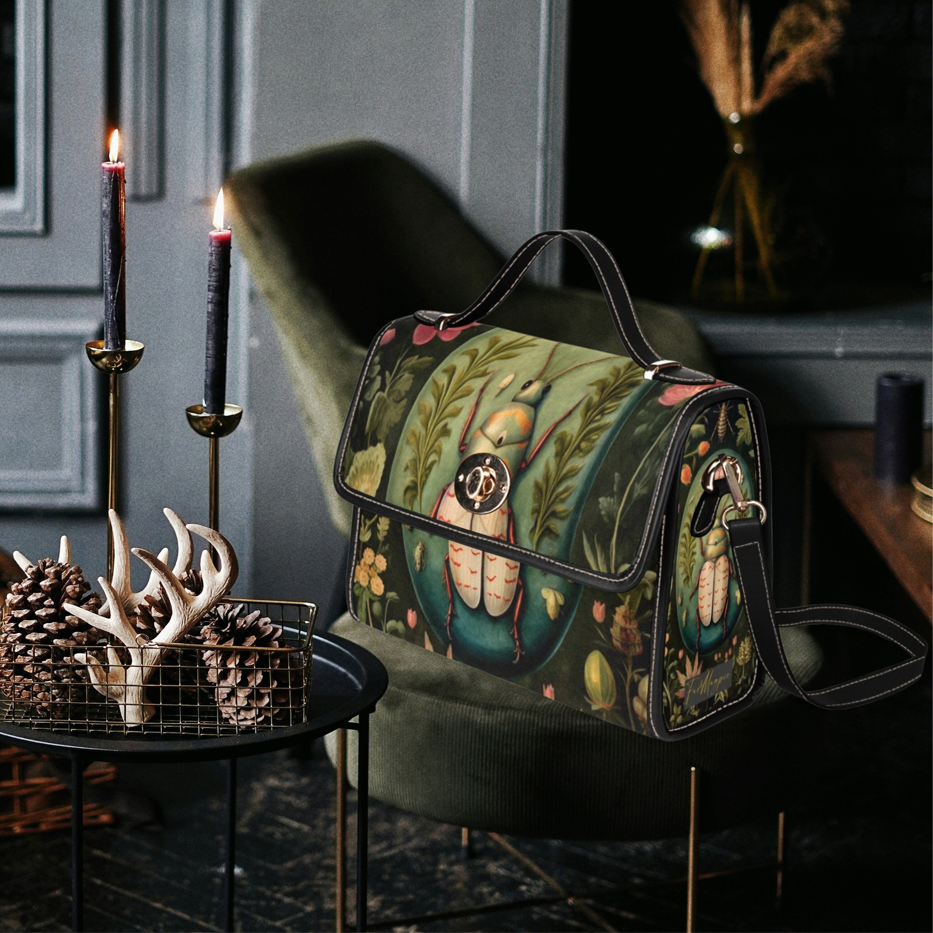 Lady Beetle Dark Cottagecore Canvas Satchel Bag, Top Handle Shoulder ...