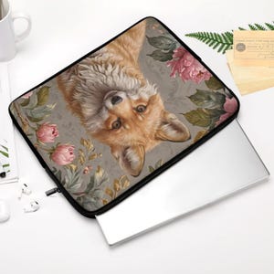 Fox Pink Flower Laptop Sleeve, Cottagecore Fox Laptop Case iPad Tablet ...