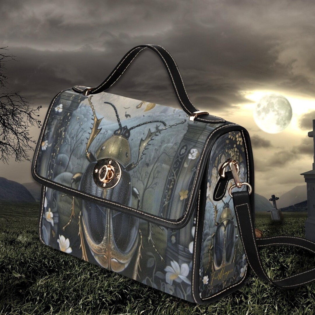 Beetle Dark Cottagecore Canvas Satchel Bag, Beetle Bag, Top Handle ...