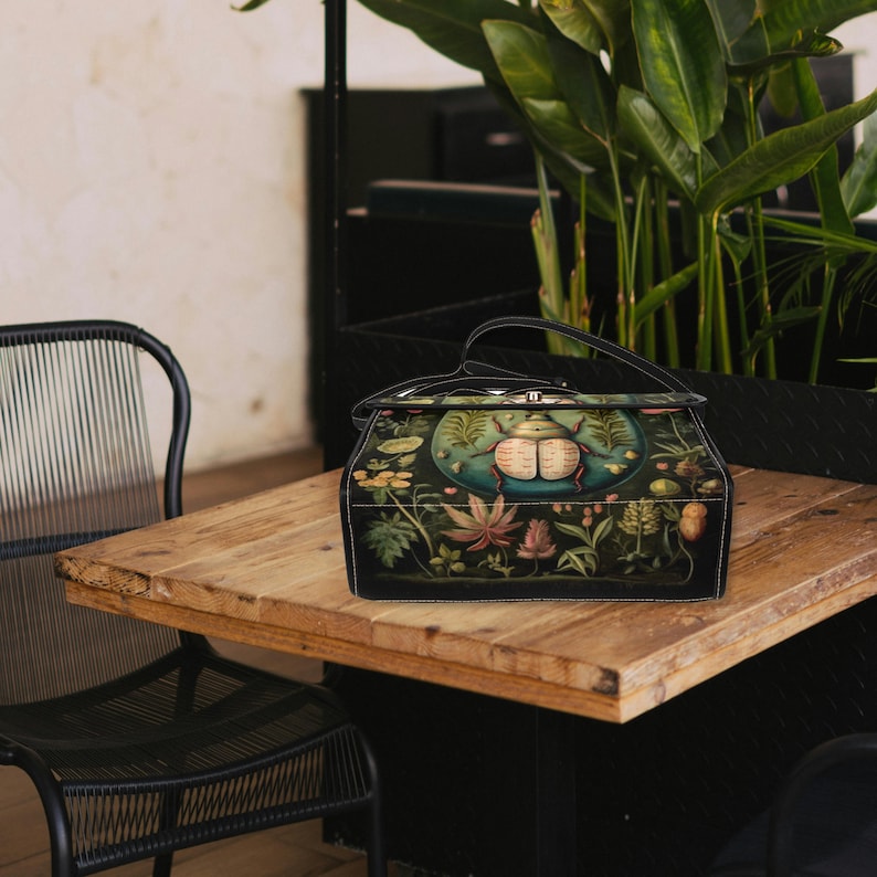 Lady Beetle Dark Cottagecore Canvas Satchel Bag, Top Handle Shoulder ...