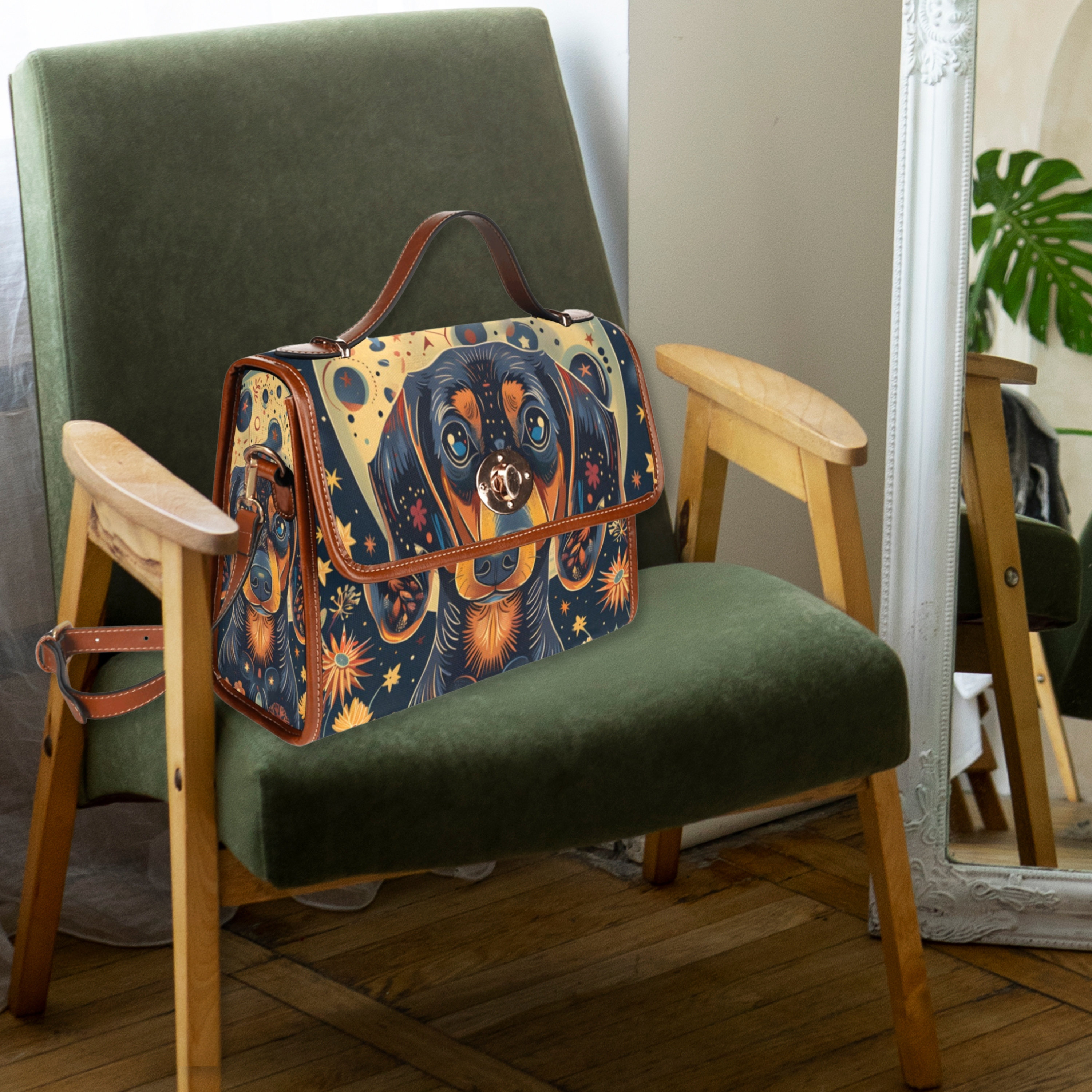 Dachshund Dog Satchel Handbag Purse, Sausage Dog Vegan Leather Shoulder ...