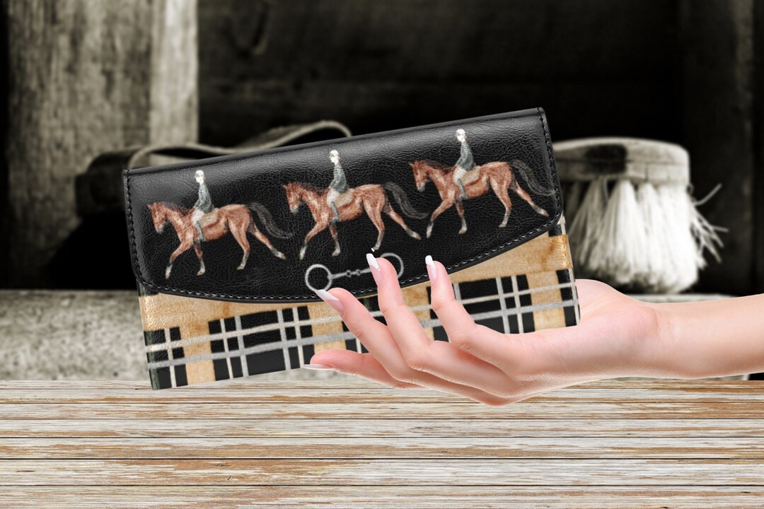 Equestrian Horses Black Wallet, Horse Riding Purse, Horse Gift ...