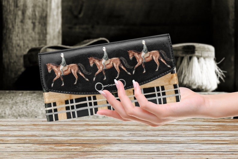 Equestrian Horses Black Wallet, Horse Riding Purse, Horse Gift ...
