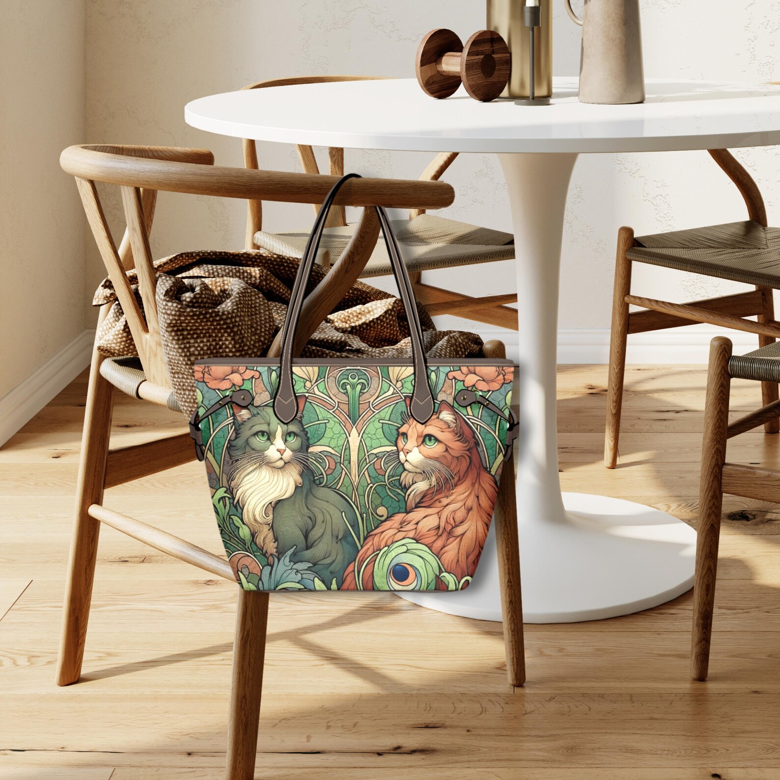 Cottagecore Boho Cats Green Shoulder Bag Purse, Vegan Leather Shoulder ...