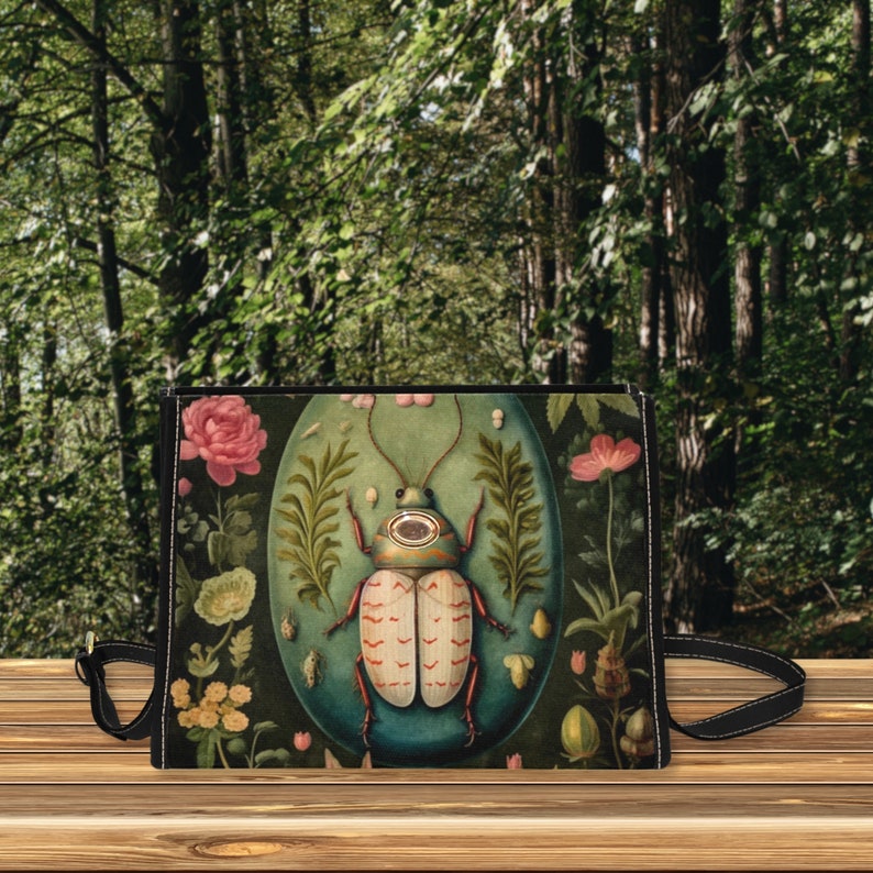 Lady Beetle Dark Cottagecore Canvas Satchel Bag, Top Handle Shoulder ...