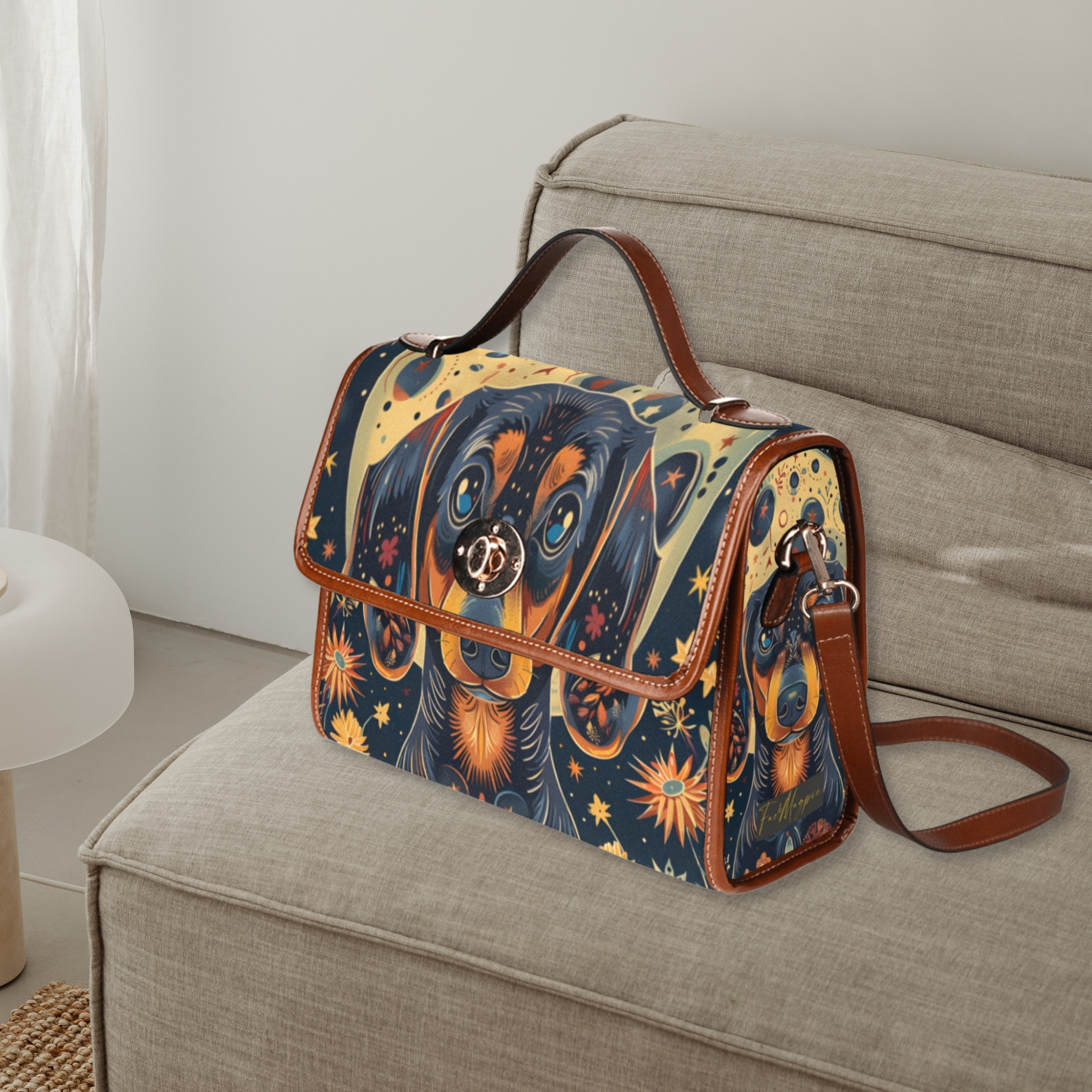 Dachshund Dog Satchel Handbag Purse, Sausage Dog Vegan Leather Shoulder ...