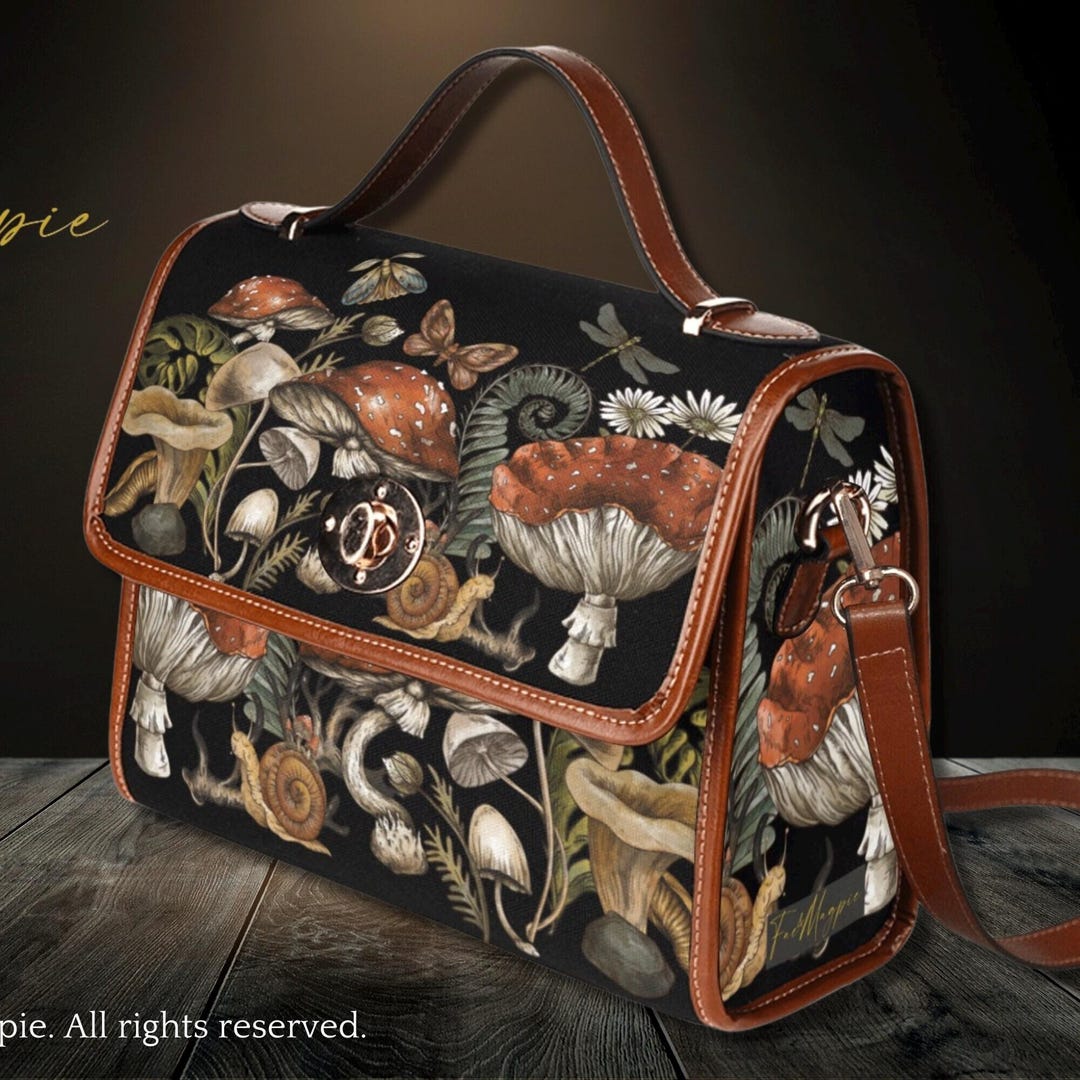 Cottagecore Witch Canvas Satchel Bag, Cute Women Mushroom Crossed Body ...