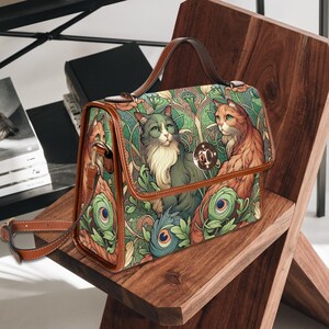 Cottagecore Boho Cats Green Satchel Handbag, Witchy Cat Bag, Ginger Cat ...