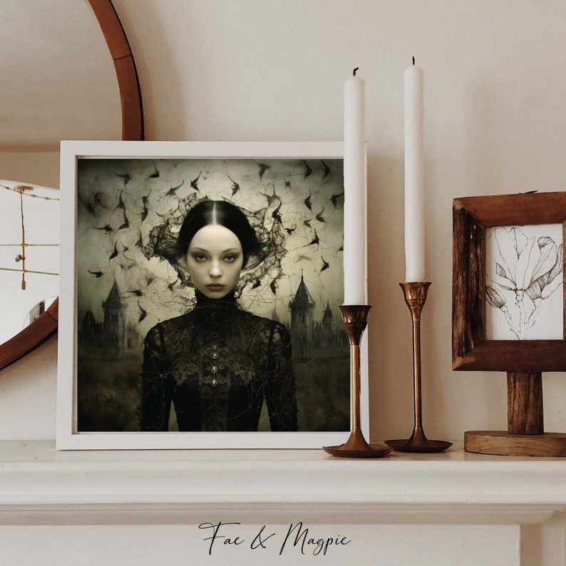 Moth Keeper Gothic Woman Witch Printable Art Melancholy Dark - Etsy