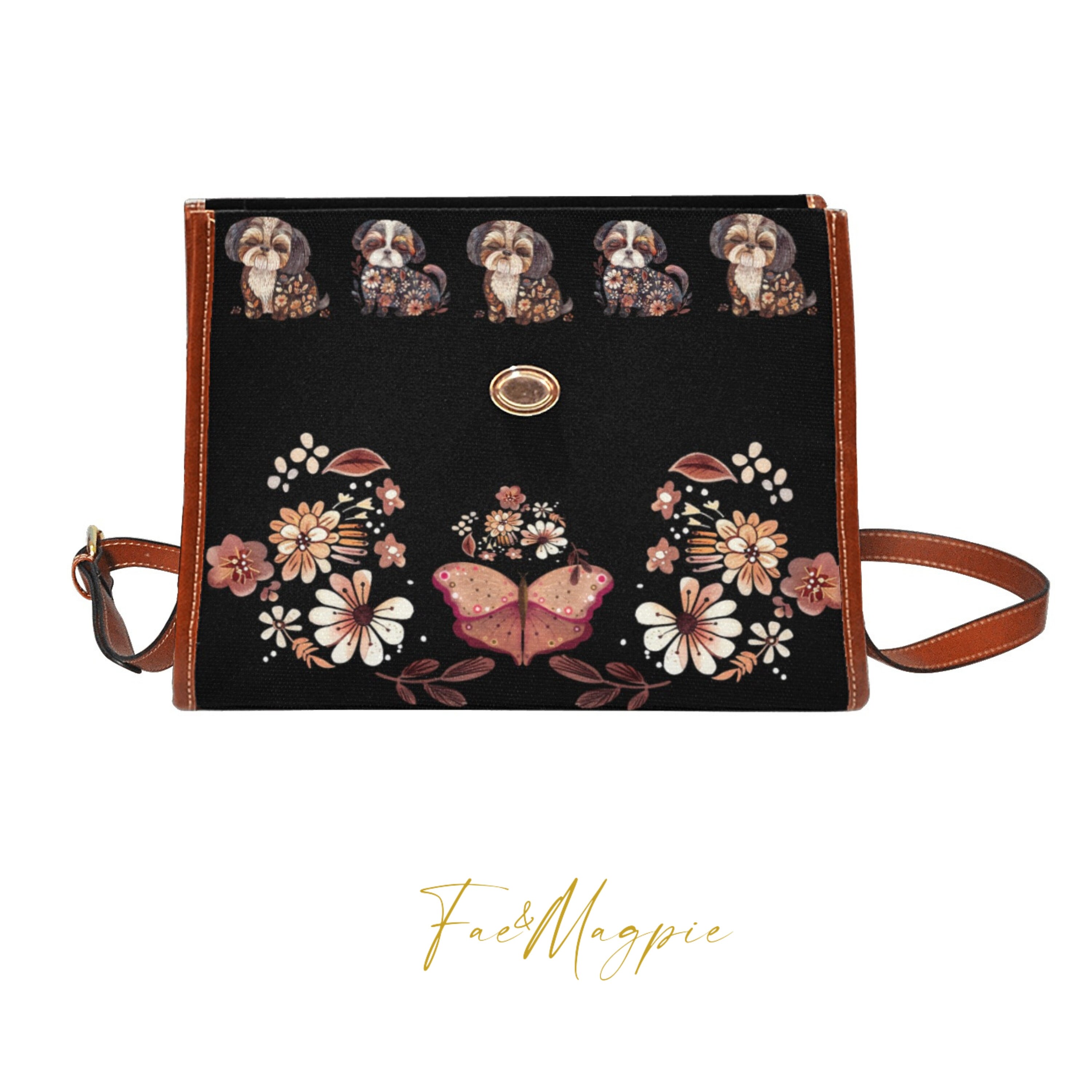 Cute Kawaii Dogs Satchel Handbag Purse, Folk Print Vegan Leather ...