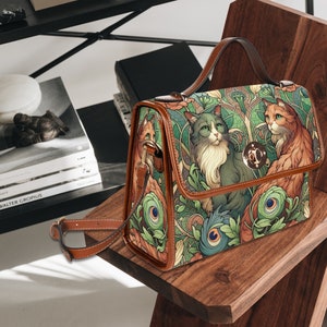 Cottagecore Boho Cats Green Satchel Handbag, Witchy Cat Bag, Ginger Cat ...