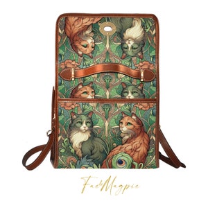 Cottagecore Boho Cats Green Satchel Handbag, Witchy Cat Bag, Ginger Cat ...