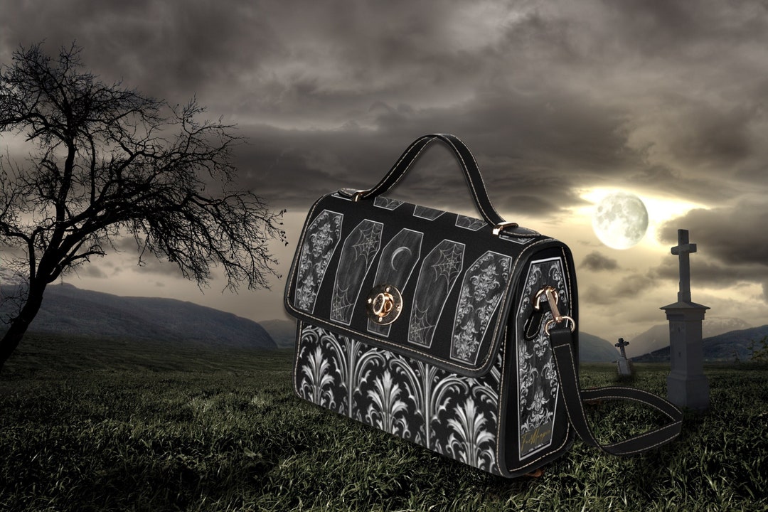 Gothic Coffins Black Canvas Satchel Bag, Vampire Dark Academia, Witchy ...