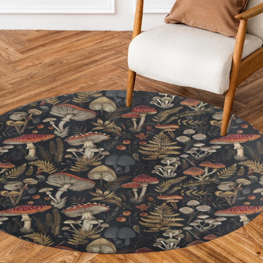 Mushrooms Velvet Floor Mat, Cottagecore Rug, Circular Coral Fleece ...