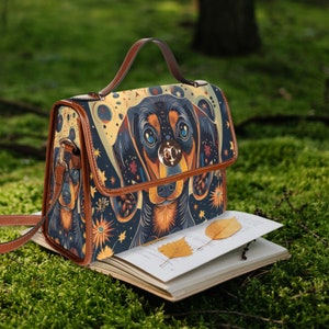 Dachshund Dog Satchel Handbag Purse, Sausage Dog Vegan Leather Shoulder ...