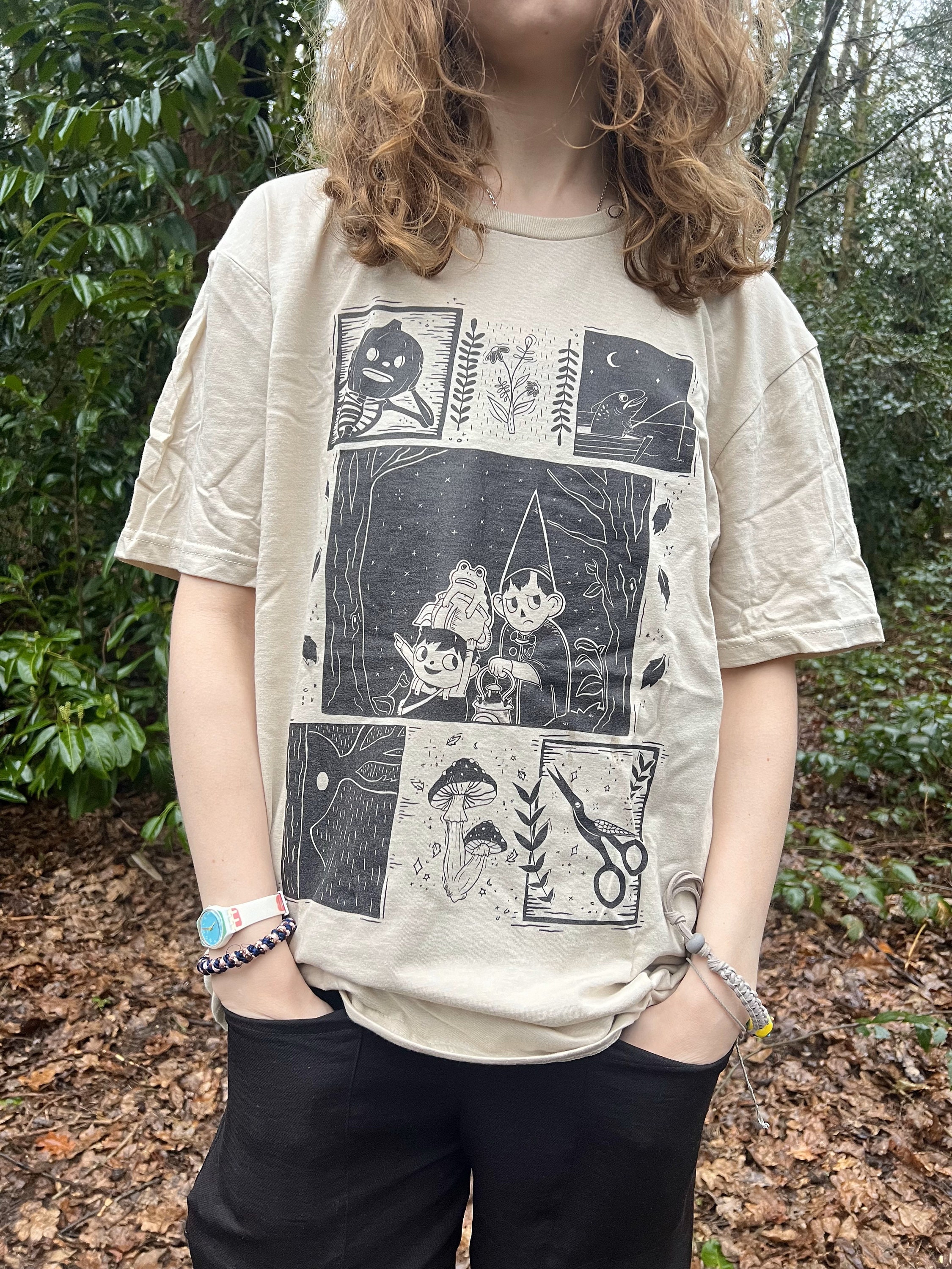 Hand Printed Over the Garden Wall Unisex Sand T Shirt OTGW Art The Gentle Wind