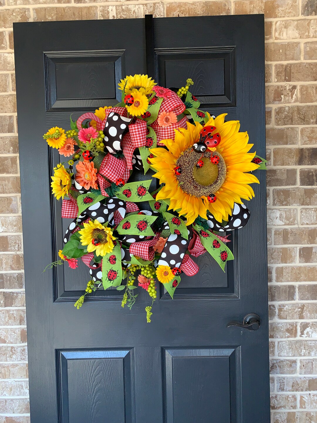 Spring Wreath, Sunflower Ladybug Wreath for the Front Door, Spring or ...