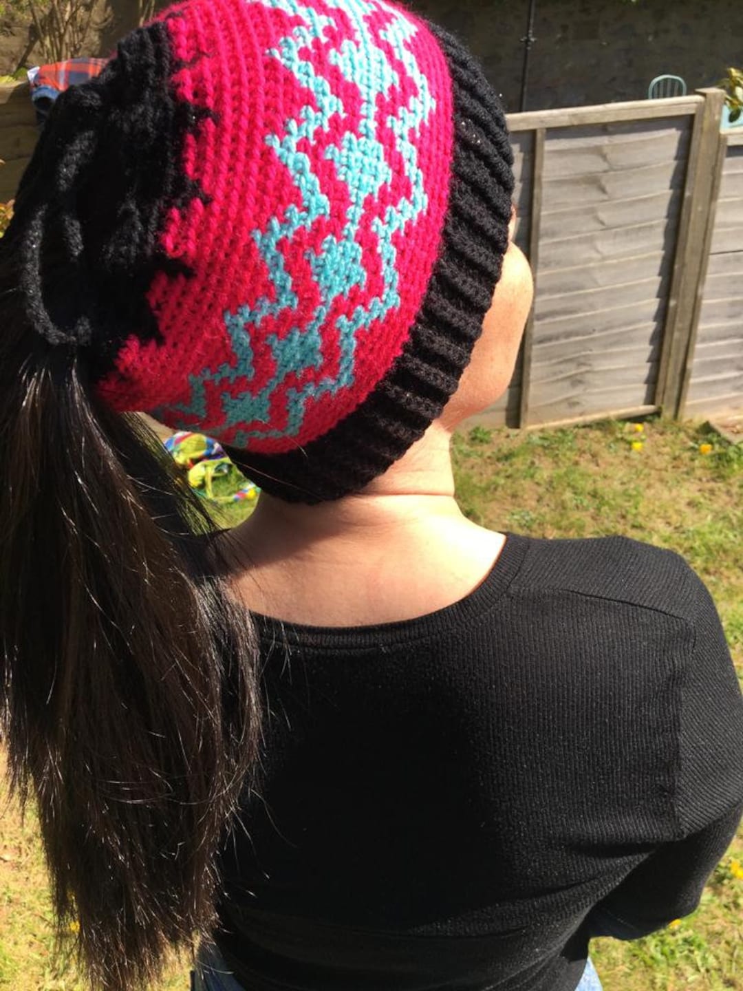 Tapestry Crochet Messy Bun Beanie Pattern: Ponytail Hat, Neck Warmer ...