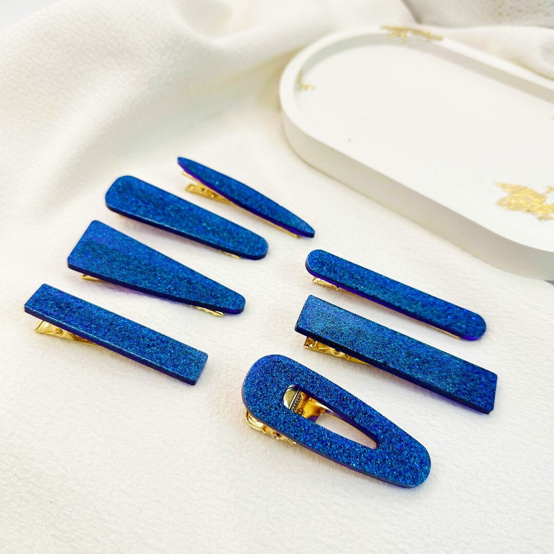 Blue Sparkling Hair Clips / Shiny Hair Accessories / Resin - Etsy