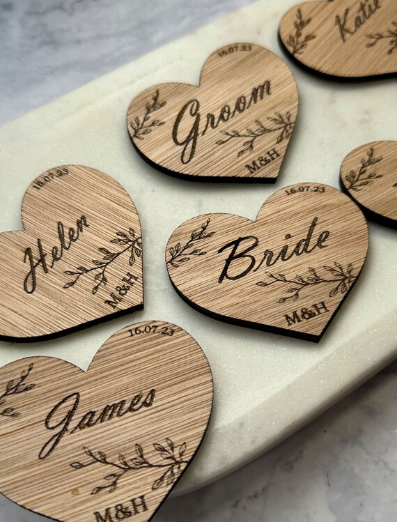 Heart Shaped Engraved Personalised Wedding Place Names Decor Guest Bridal Shower Name Places Luxury Place Cards With Date and Initials Etsy UK