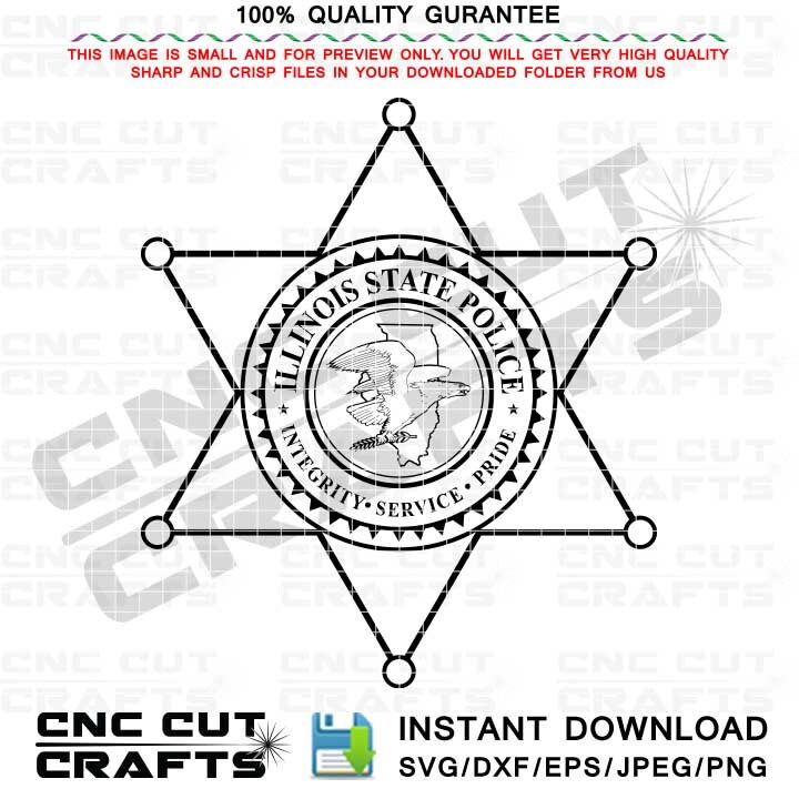 Illinois State Police Svg 6 Pointed Star Badge Line Art Vector File for ...