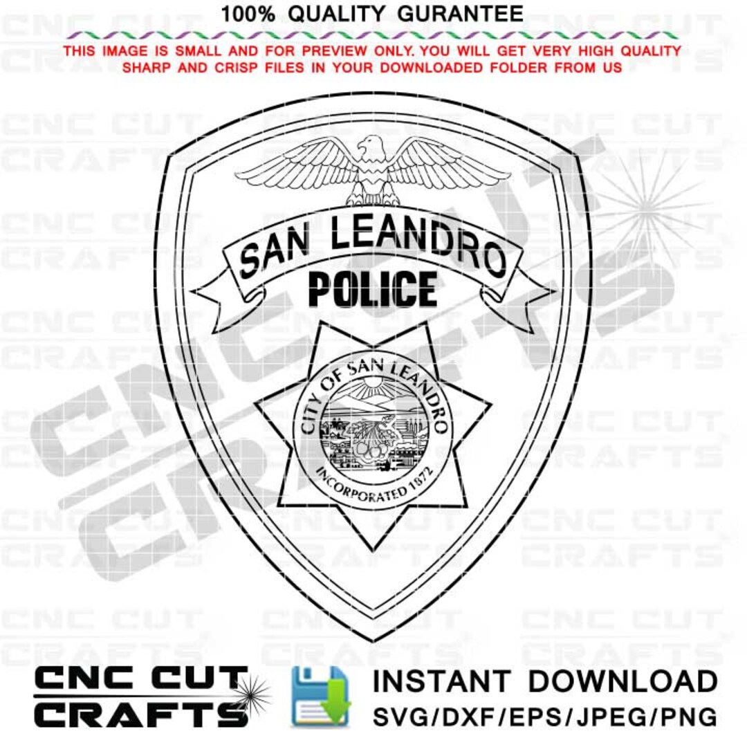 City of San Leandro Police Svg Badge Vector Patch Black Line Art Cnc ...