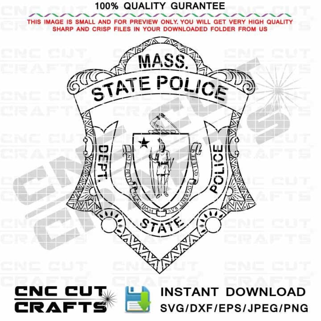 Massachusetts State Police Svg Badge Vector File Patch Black White ...