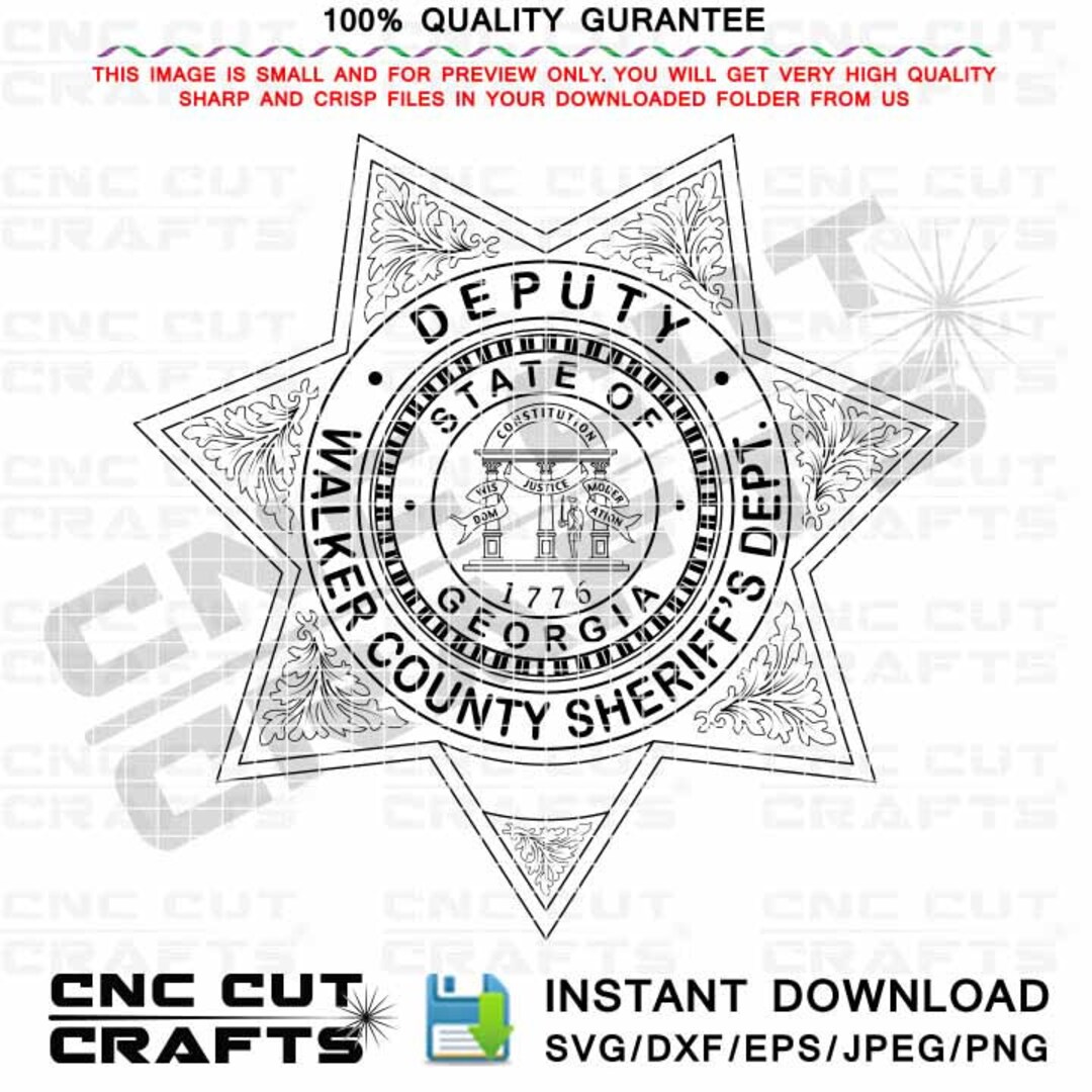 Walker County Deputy Sheriff Badge Vector Svg Black Line Art Cnc File ...