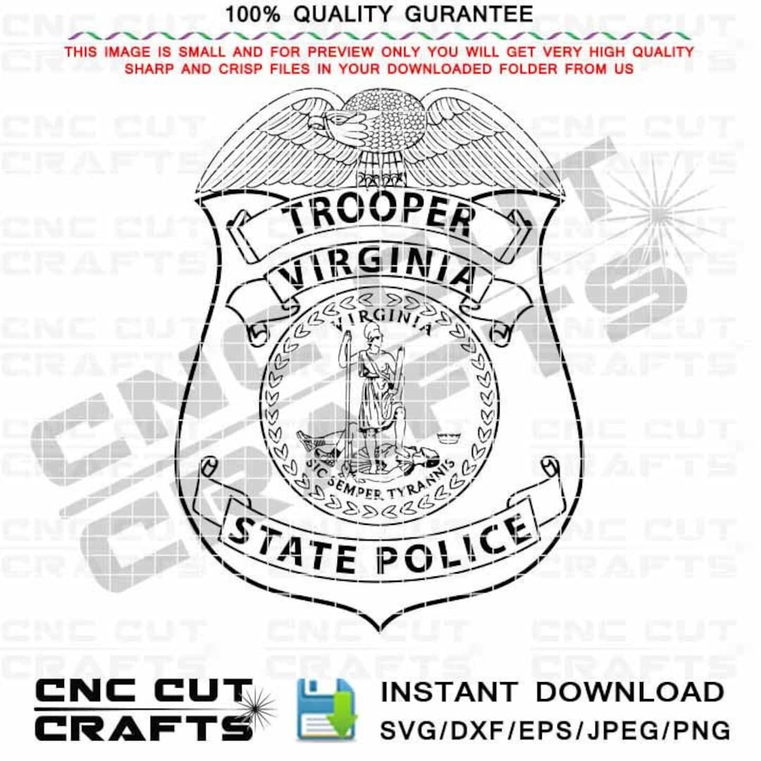 Virginia State Trooper Svg Eagle Badge Black White Vector Outline Cnc ...
