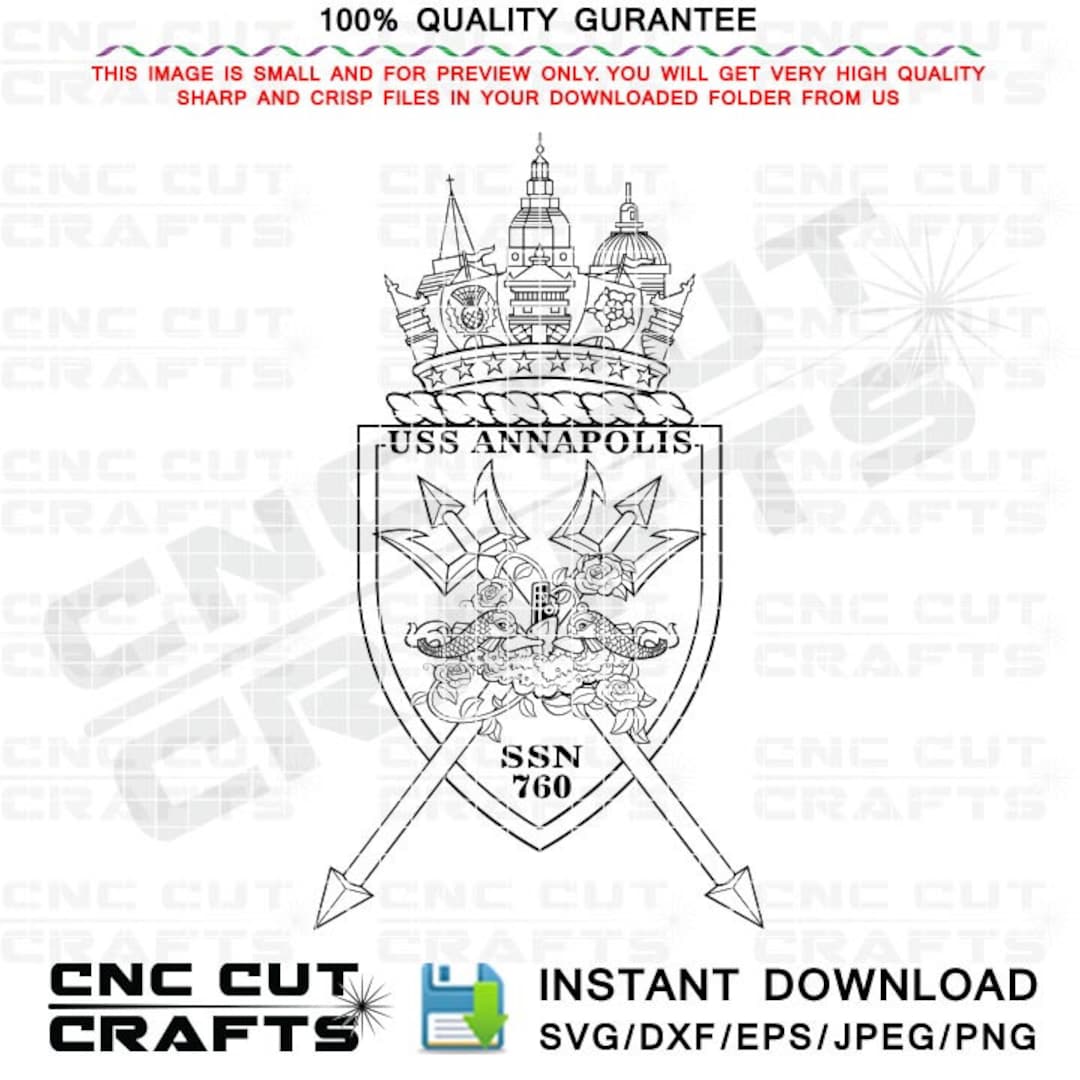 USS Annapolis SSN 760 Insignia Vector Line Art Drawing SVG, Dxf, Eps ...
