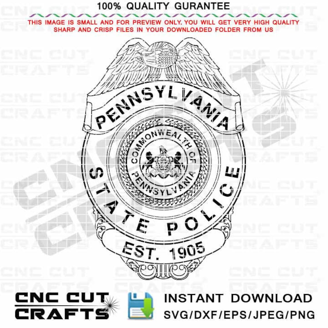Pennsylvania State Police Svg Badge Vector Black White Outline Toolpath ...