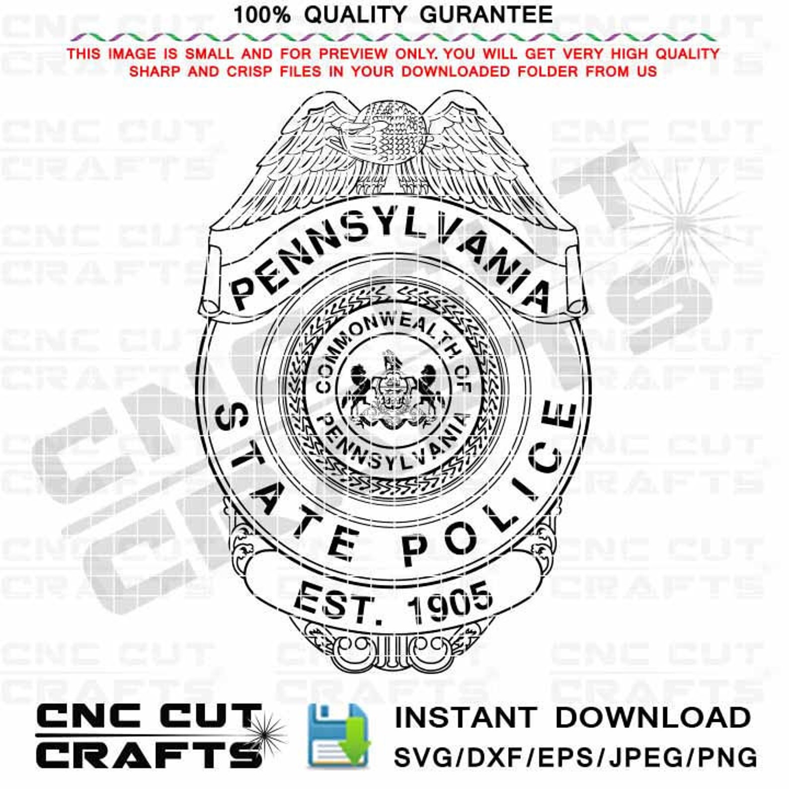 Pennsylvania State Police Svg Badge Vector Black White Outline | Etsy
