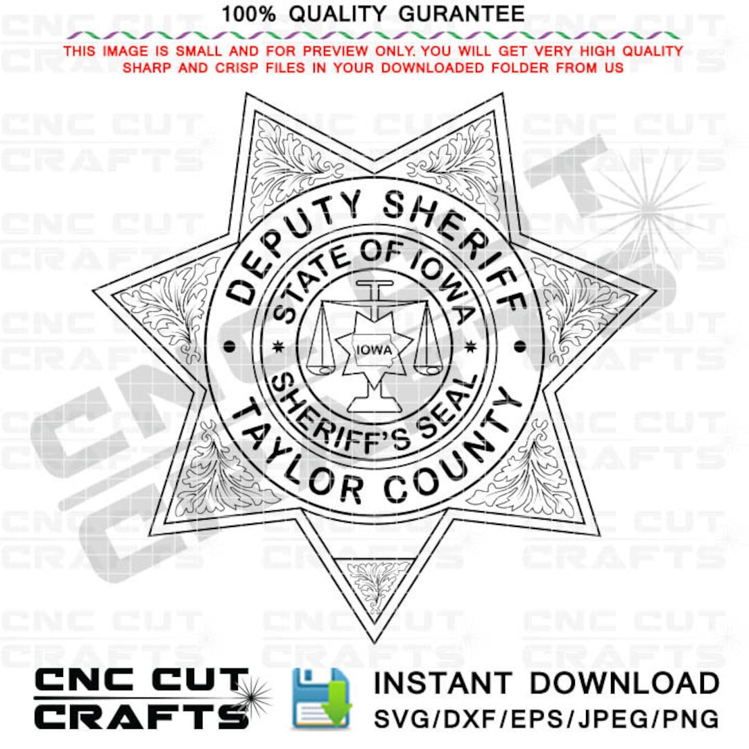 Taylor County Iowa Deputy Sheriff Badge, Vector Art (SVG, DXF, PNG) - Etsy