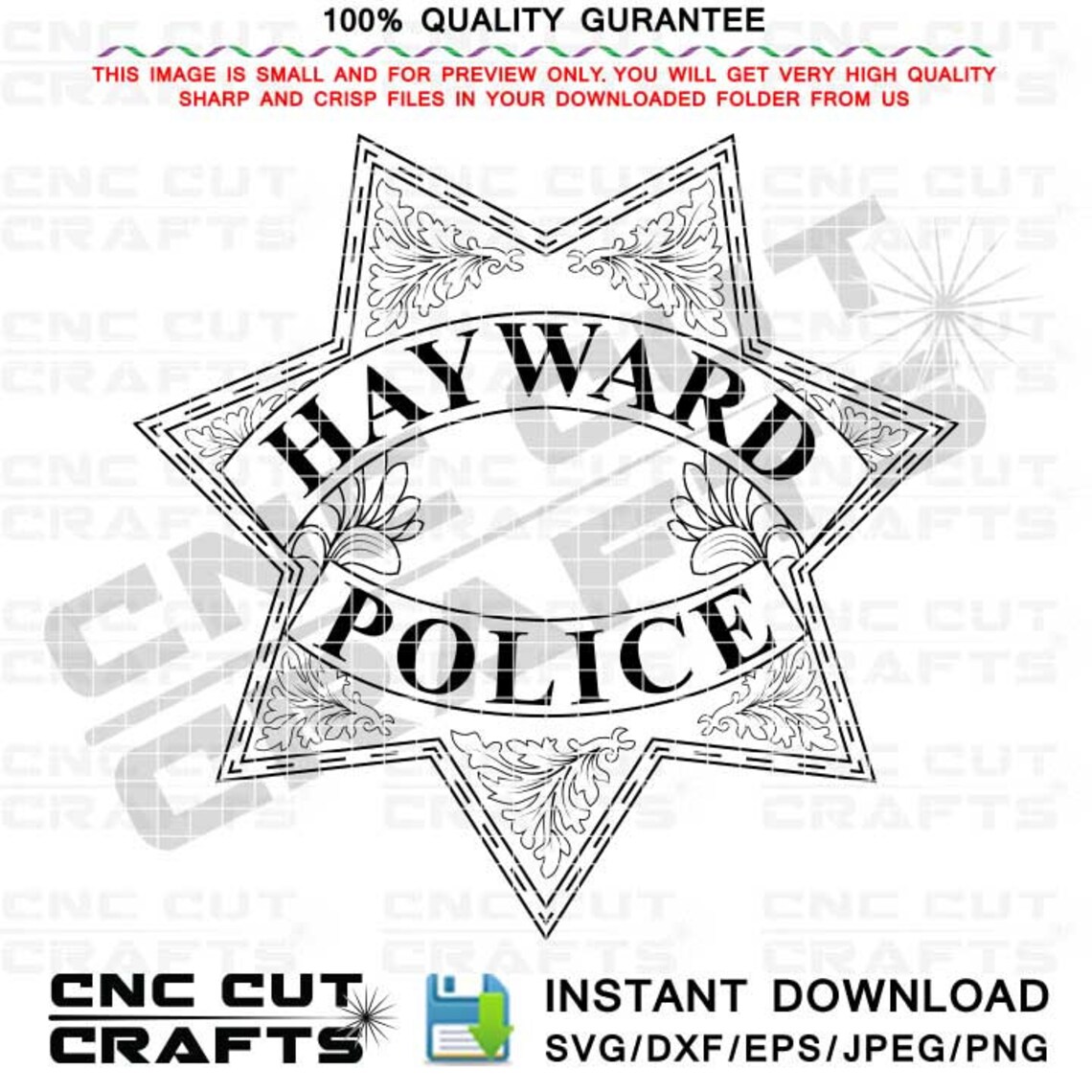 Hayward Police Badge Vector for Use Custom Number Black White 7 Pointed ...
