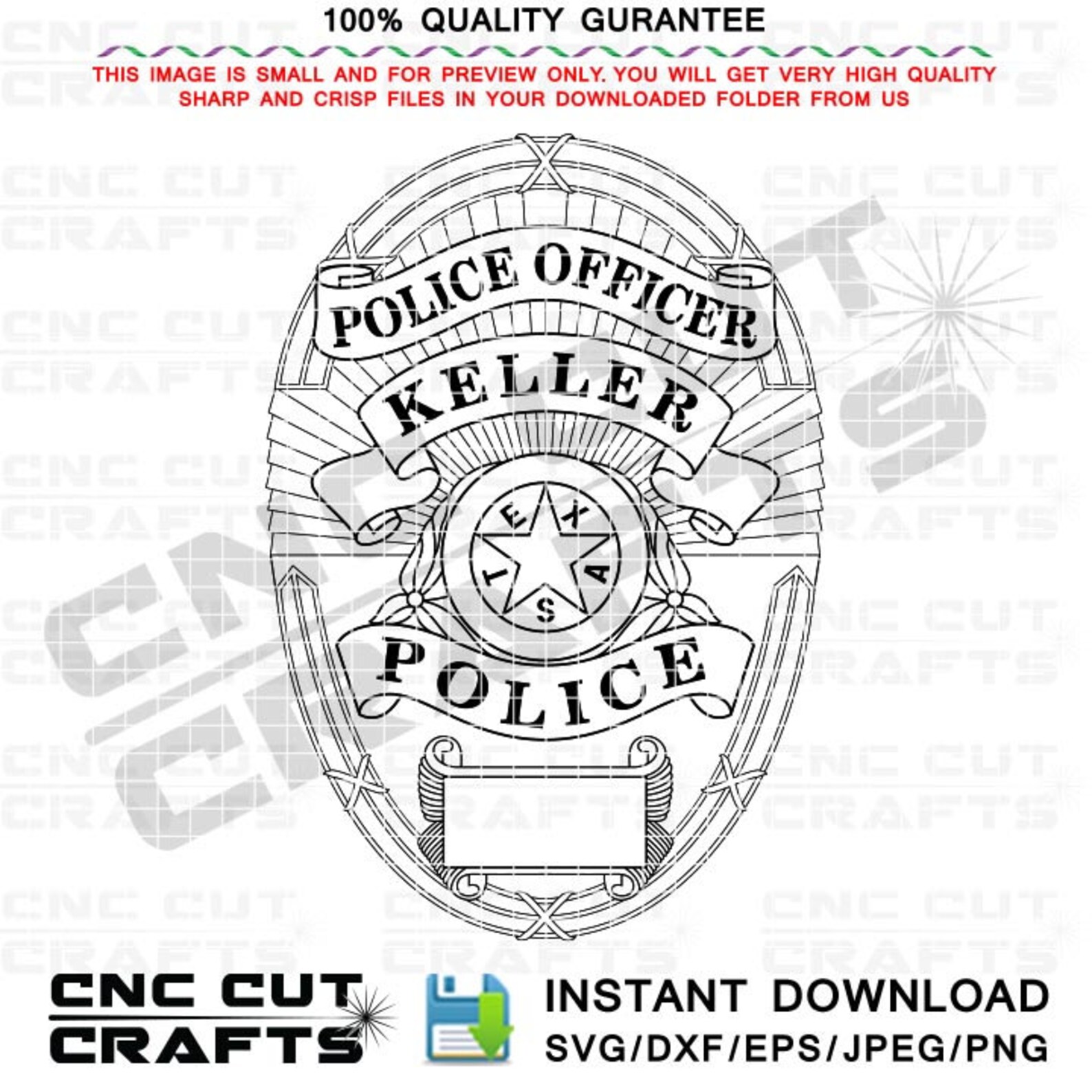Keller Texas Police Badge, Custom Number, Vector SVG, CNC Laser Cut ...