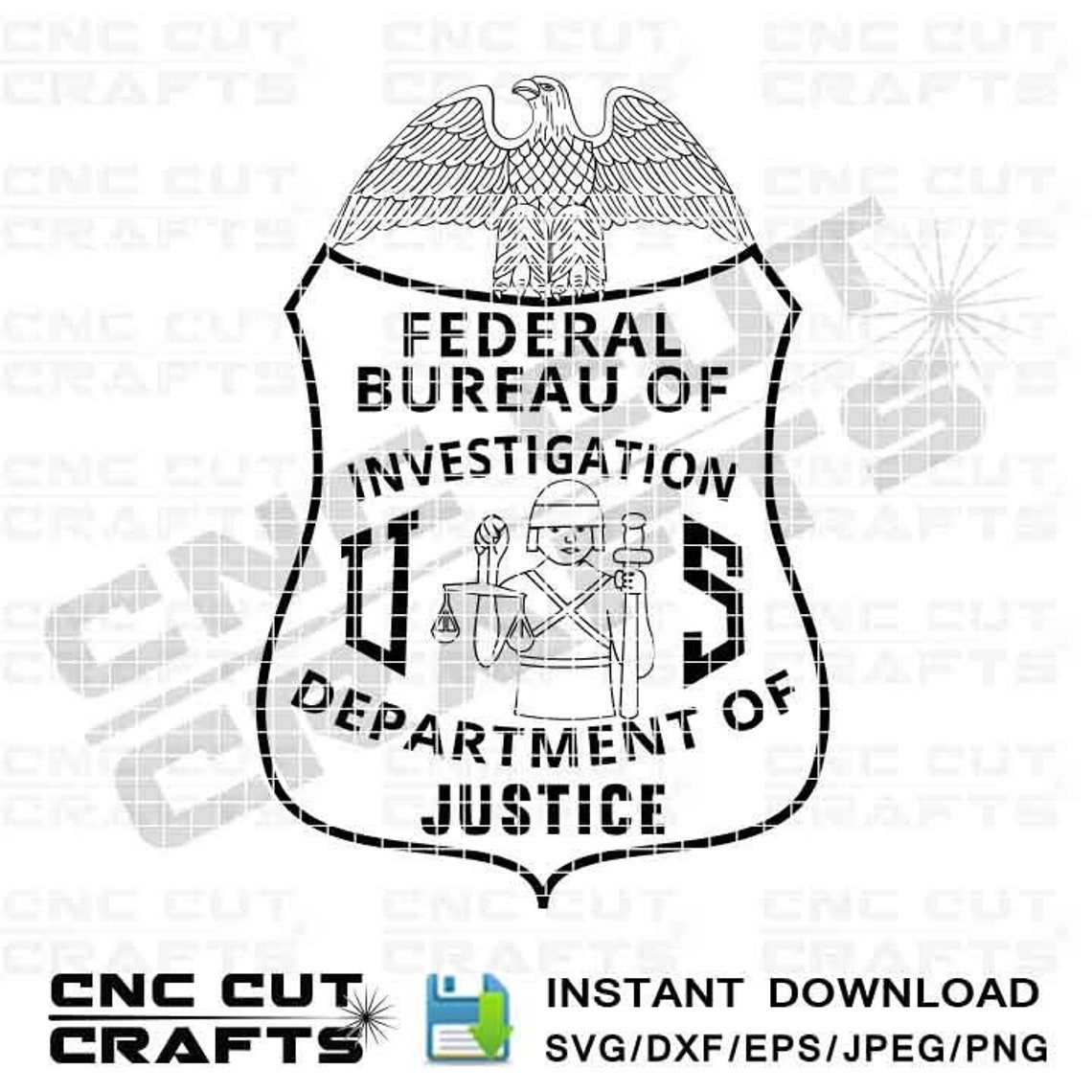 FBI, Logo Federal Bureau of Investigation, Dept of Justice, Black White ...