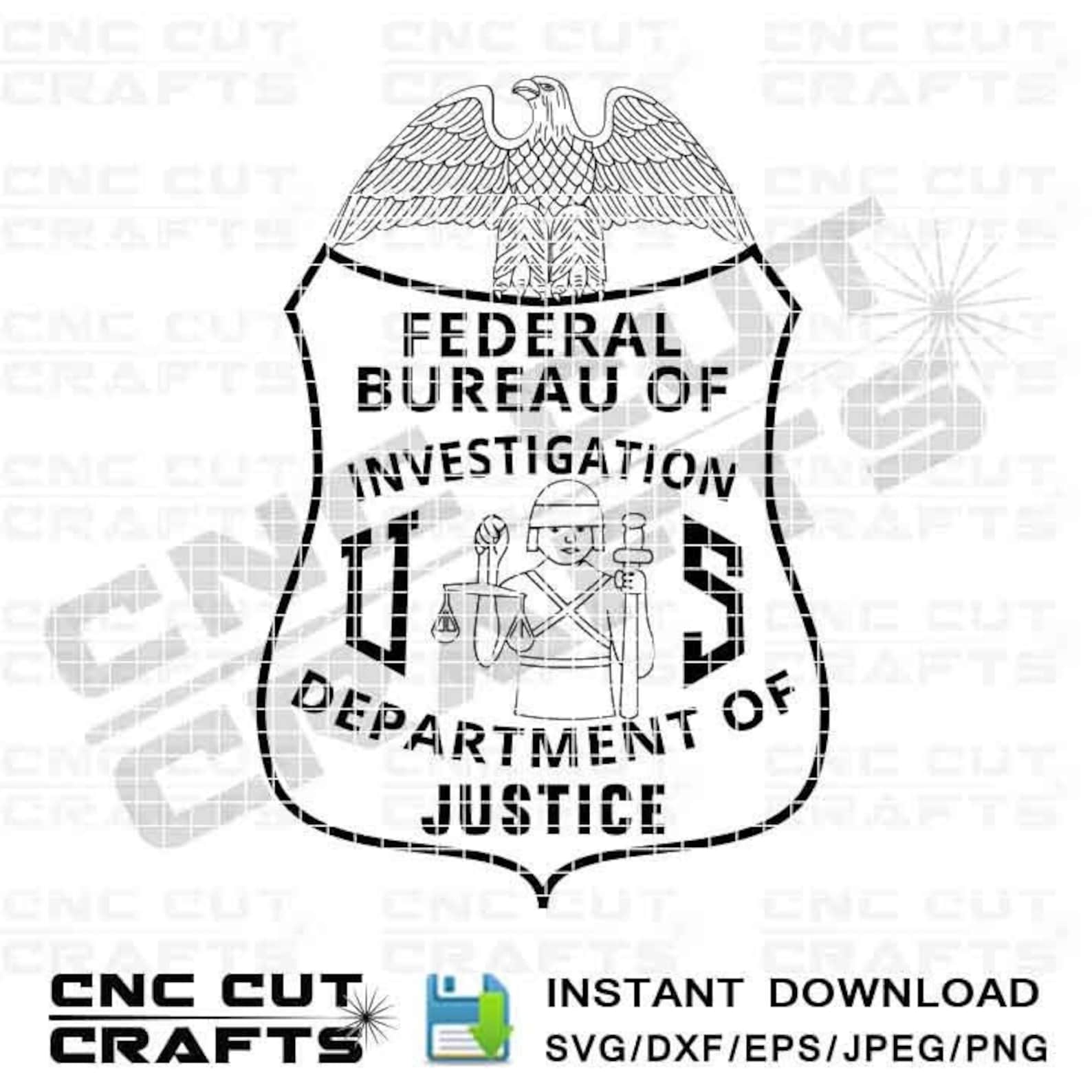FBI, Logo Federal Bureau of Investigation, Dept of Justice, Black White ...