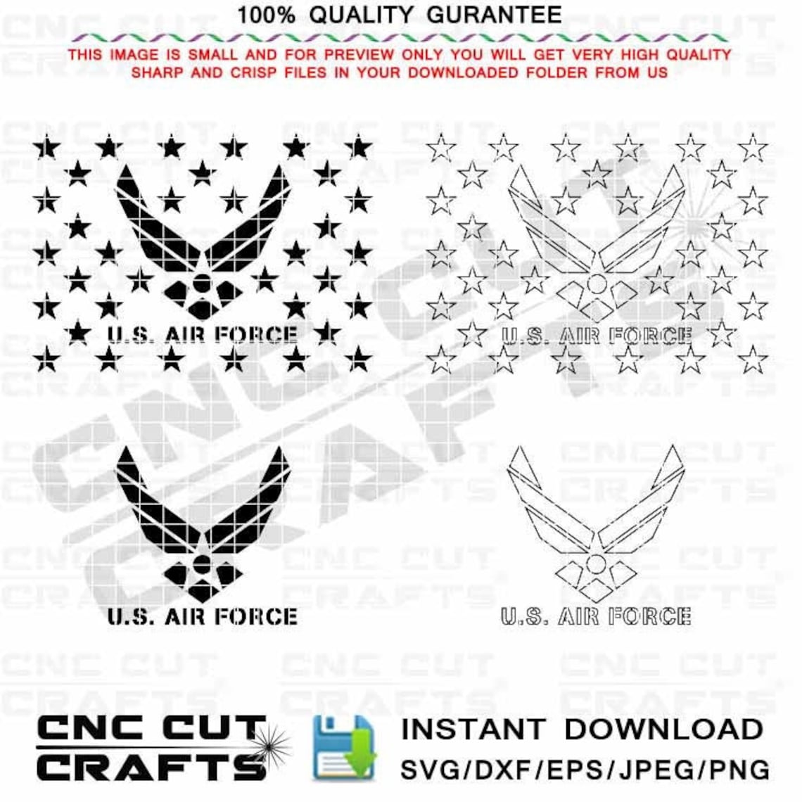 US Air Force Logo Svg Black White Dxf Vector Digital Stencil for Custom ...