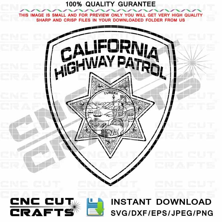 California Highway Patrol Svg Shoulder Patch CHP Patch Svg Badge Black White Vector Outline Cnc ...