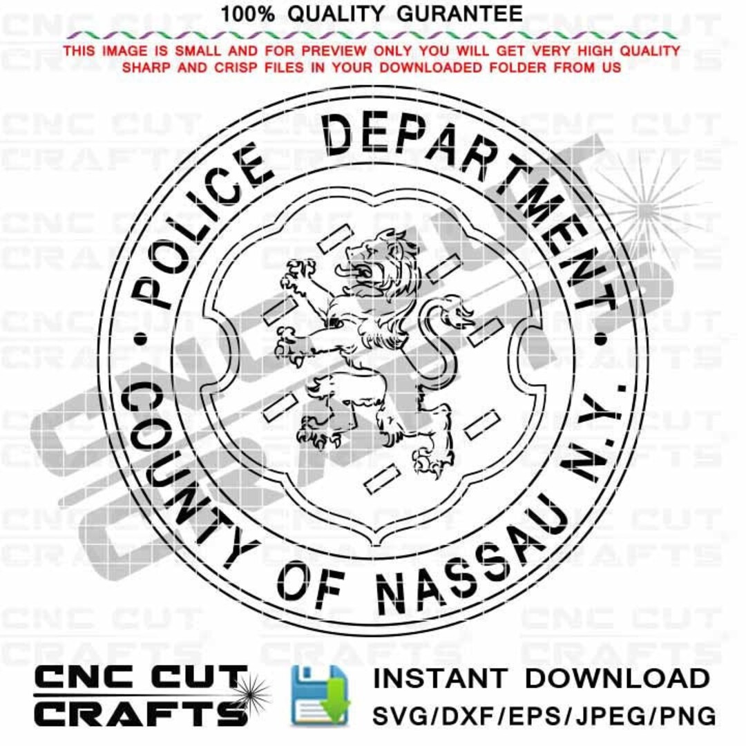 Nassau County Police Department Ny Badge Vector Svg Round Logo Outline Toolpath Cnc Cut Laser