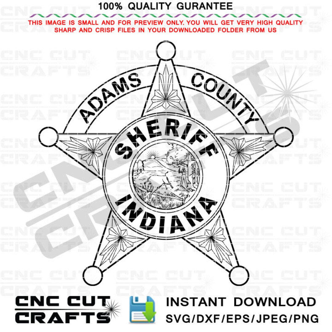 Adams County Sheriff Svg Star Vector Outline Badge, for Cnc Router ...