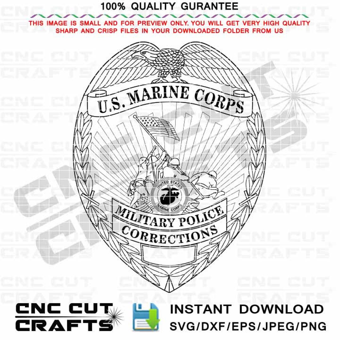 Marine Corps Military Police Corrections Police Eagle Top Badge Vector Black White Outline Cnc ...