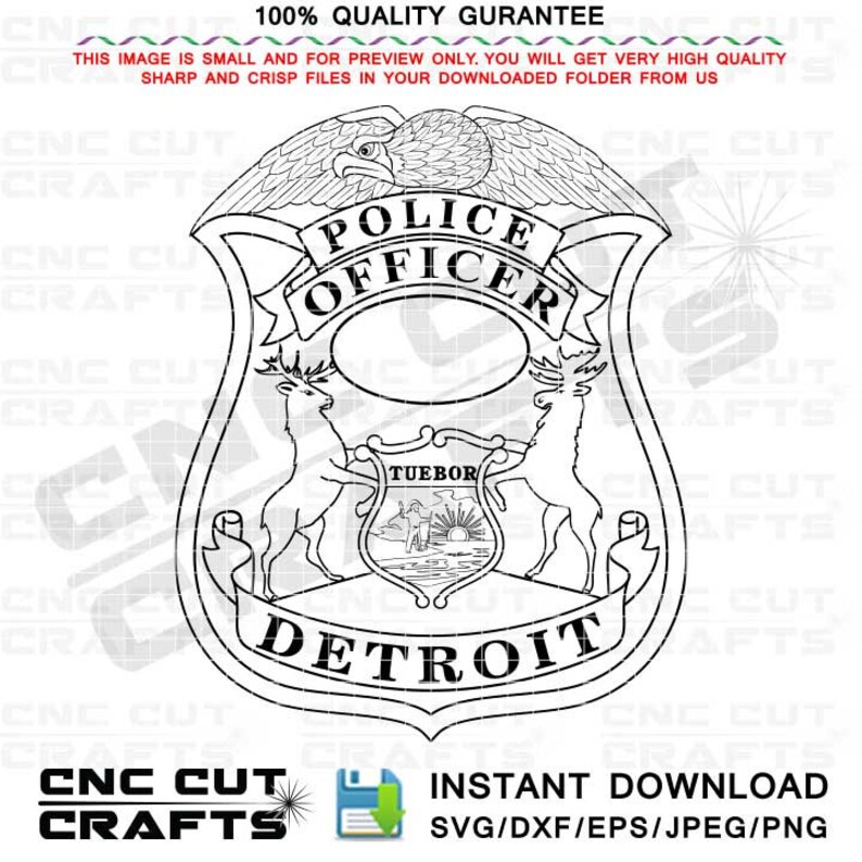 Detroit Police Officer Badge Vector Svg Custom Badge Number Line Art ...