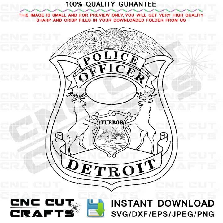 Detroit Police Officer Badge Vector Svg Custom Badge Number Line Art ...