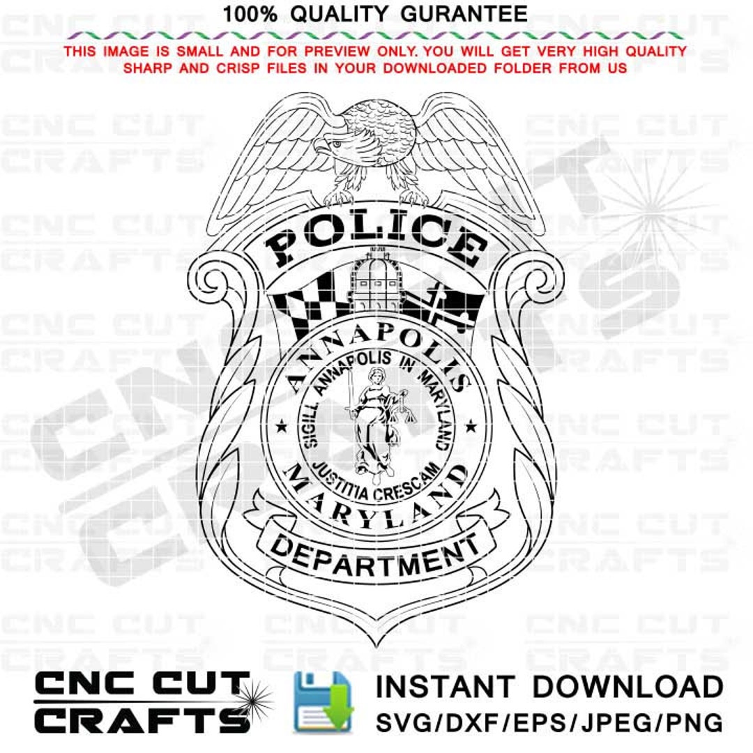 Annapolis Police Department Svg Eagle Top Badge Vector Black Line Art, Cnc Router, Laser Cut ...