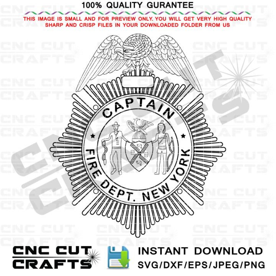 Captain Badge NYFD Svg Vector Files for CNC Router, Laser Cutting ...