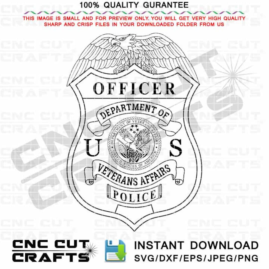 US Veterans Affairs Police Officer Vector Badge With Eagle, Custom Editable Badge Number SVG Cnc ...