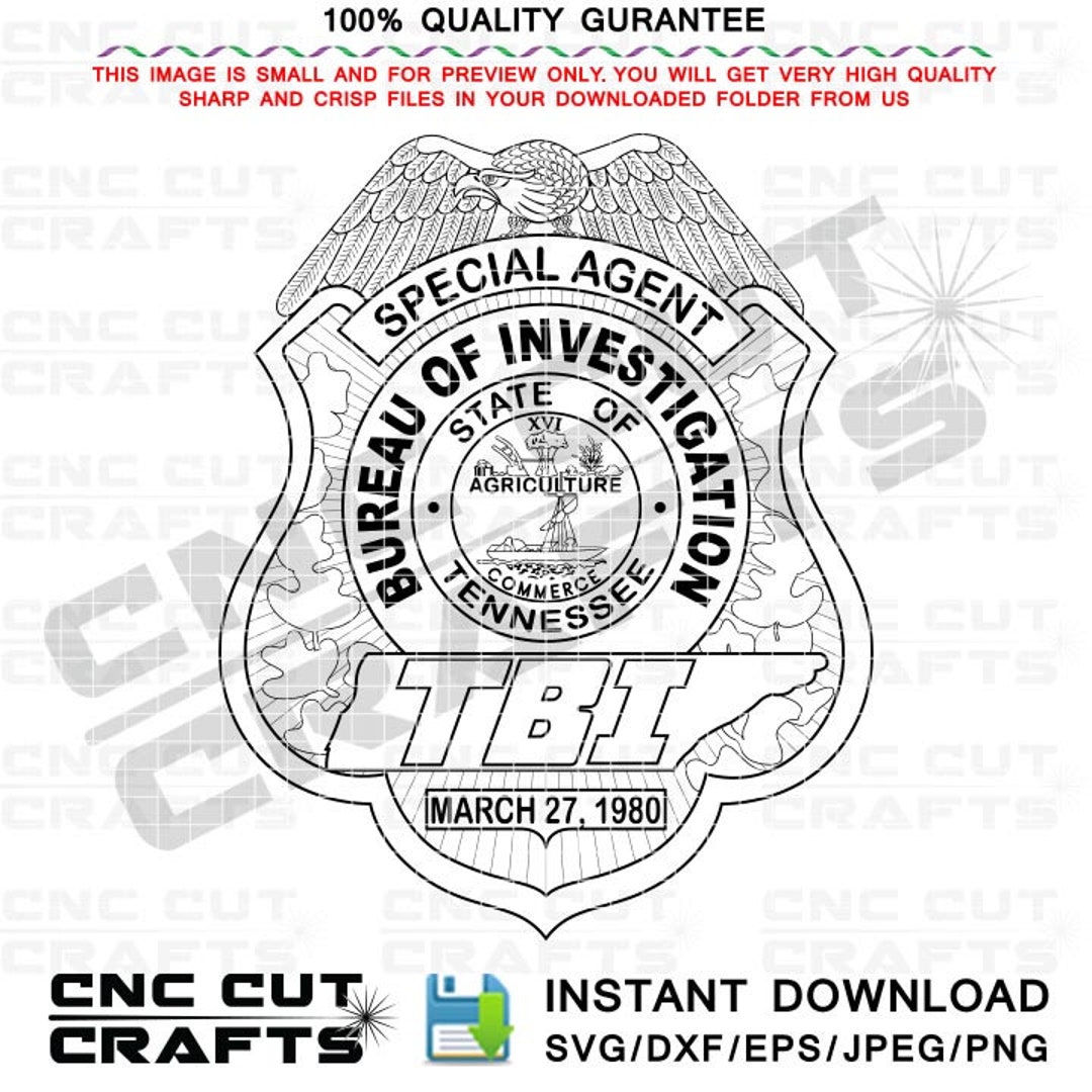 Special Agent SVG Tennessee TBI Vector Eagle Top Badge Outline for Cnc ...