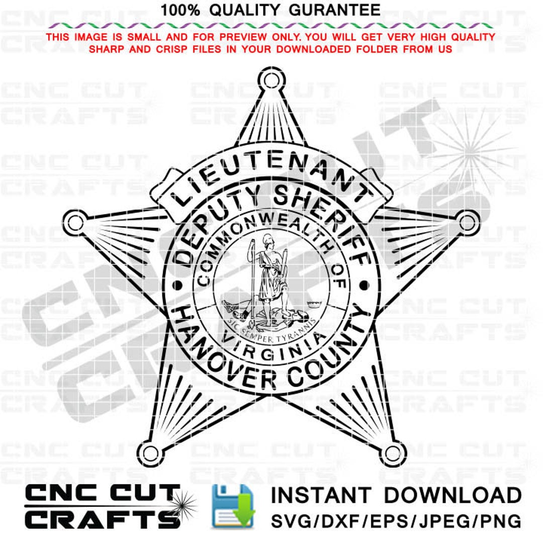 Lieutenant Badge Deputy Sheriff Svg, Vector, Line Art, Cnc Router ...