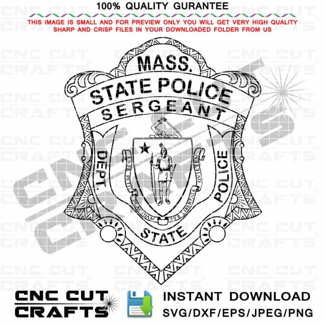 Massachusetts State Sergeant Police Badge Vector Black Outline Cnc ...